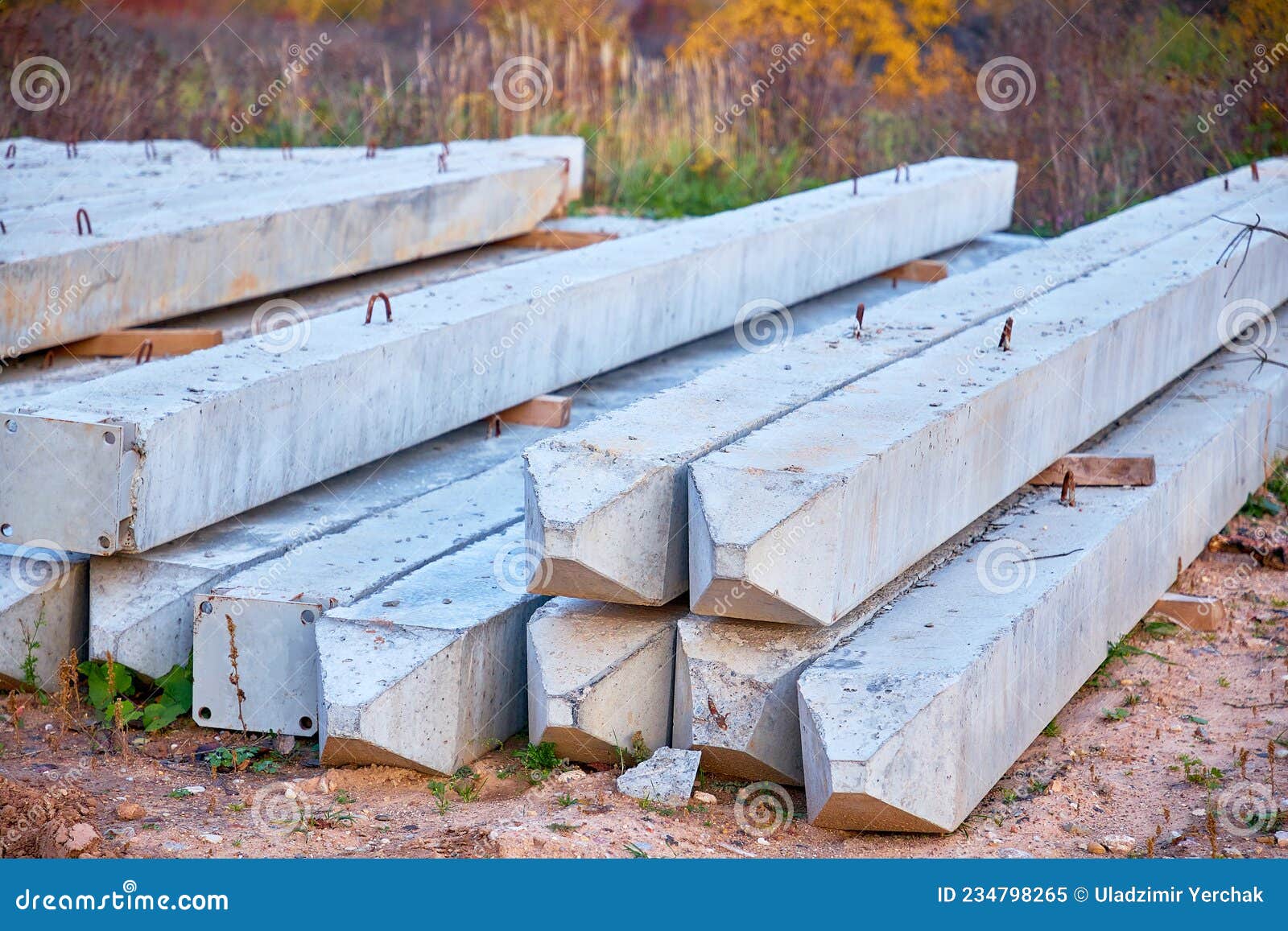 Concrete Driven Piles for House Construction. Reinforced Concrete ...