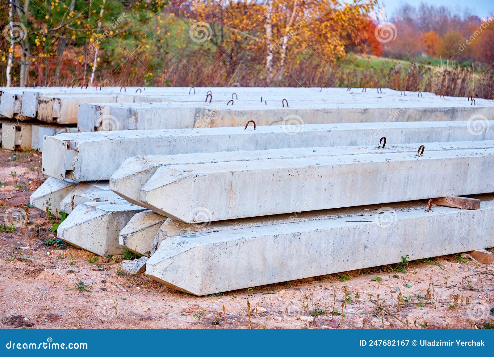 Concrete Driven Piles for House Construction. Reinforced Concrete ...