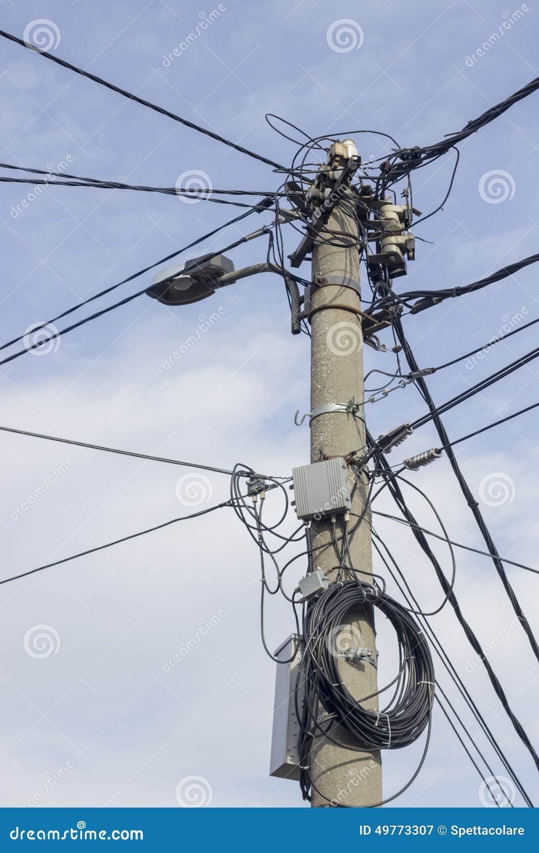 Concrete Electrical Utility Pole With Modern LED Public Light And ...