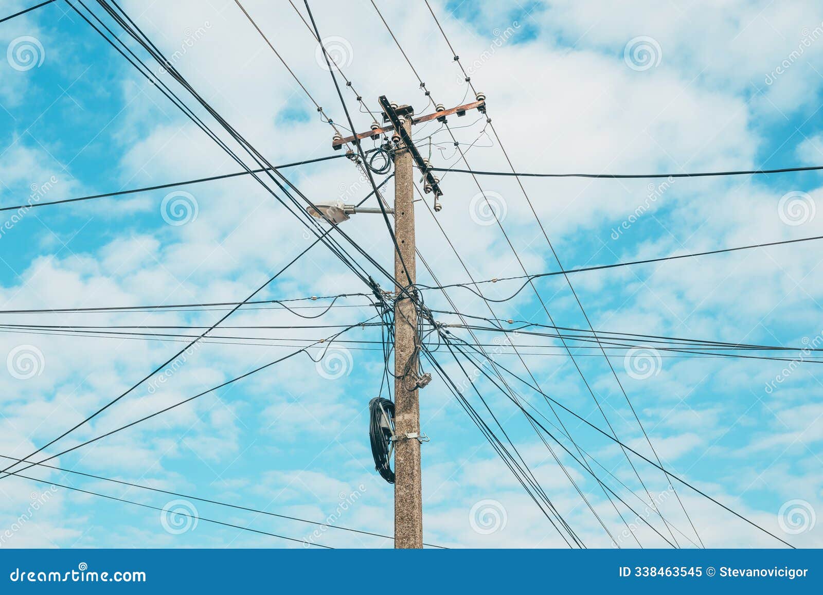Concrete Electrical Post with Cables and Wires Spreading in All ...