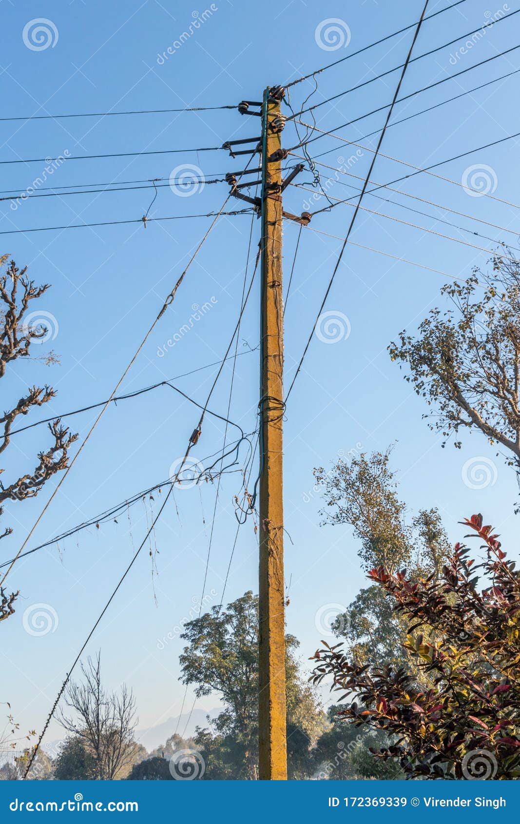 Concrete Electrical Utility Pole With Modern LED Public Light And ...
