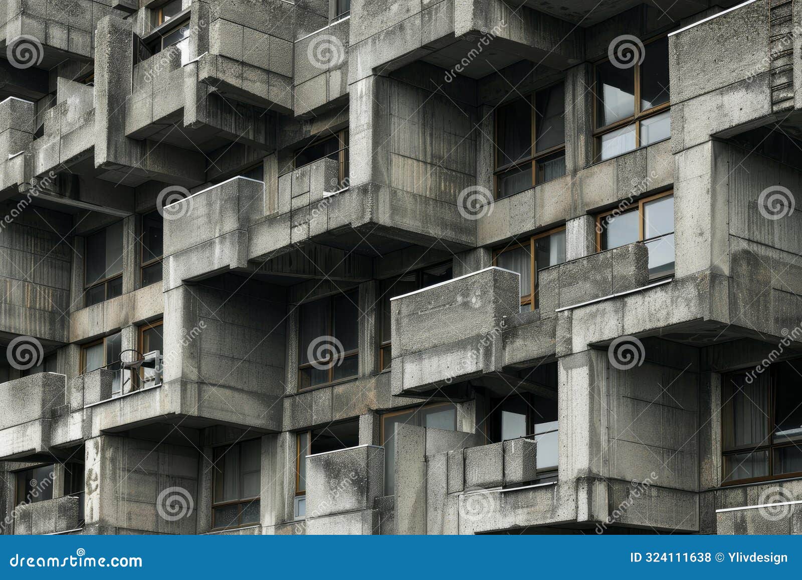 Brutalist Architecture Facade Featuring Balconies and Windows Stock ...
