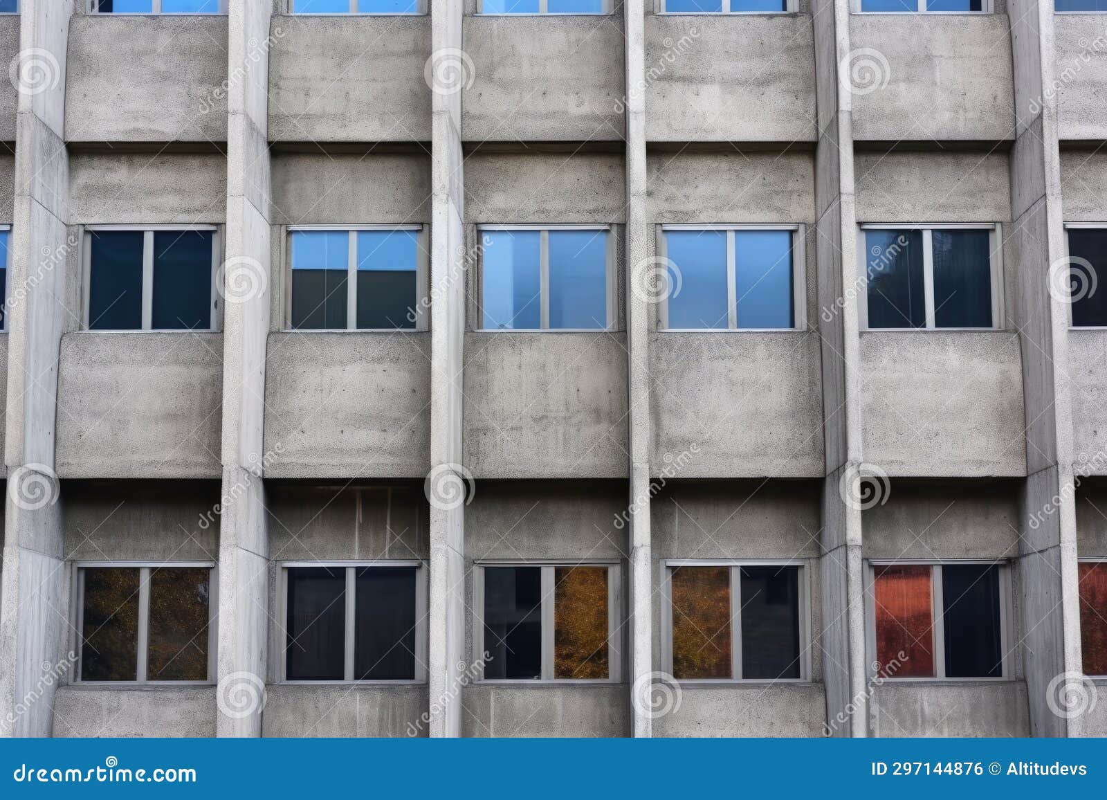 Concrete Facade with Deep-set Windows on a Brutalist Building Stock ...