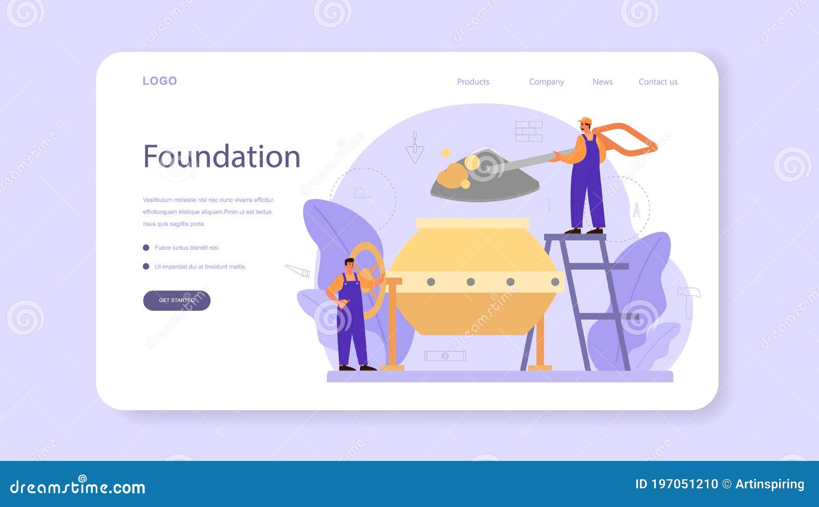 Concrete Finisher Builder Web Banner or Landing Page. Professional ...