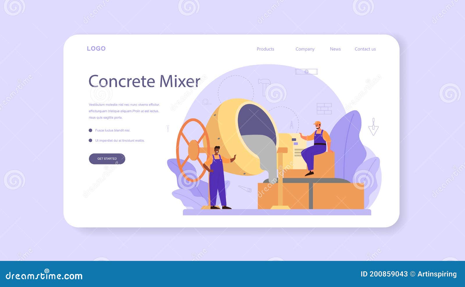 Concrete Finisher Builder Web Banner or Landing Page. Professional ...