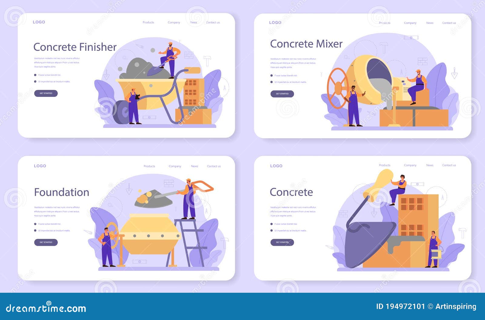Concrete Finisher Builder Web Banner or Landing Page Set. Professional ...