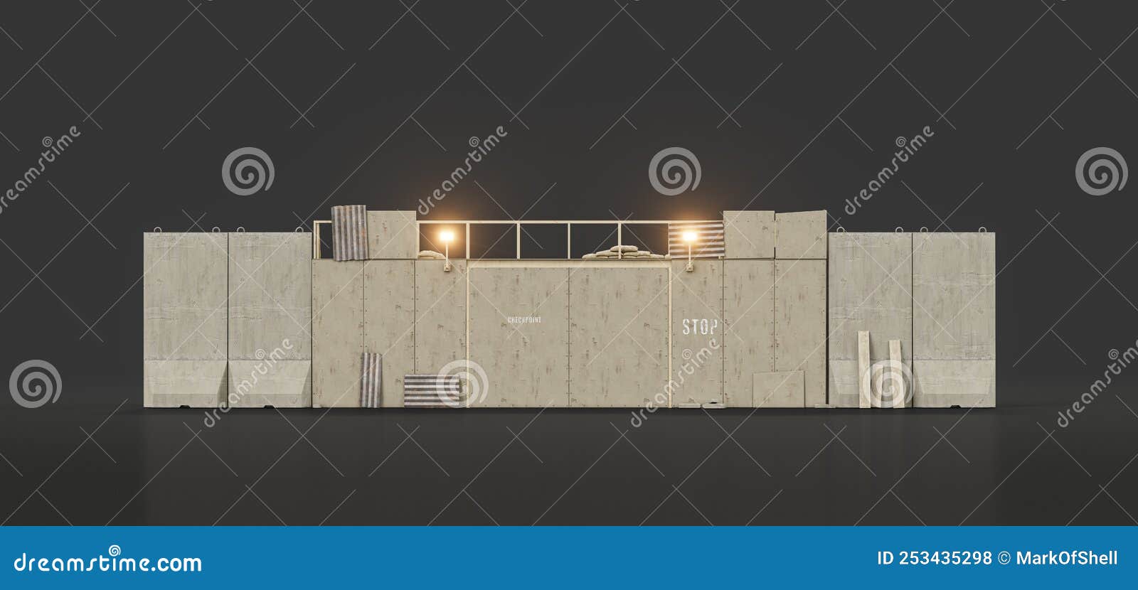 Concrete Firewall, Boundary Wall with Spotlights, Military Security ...