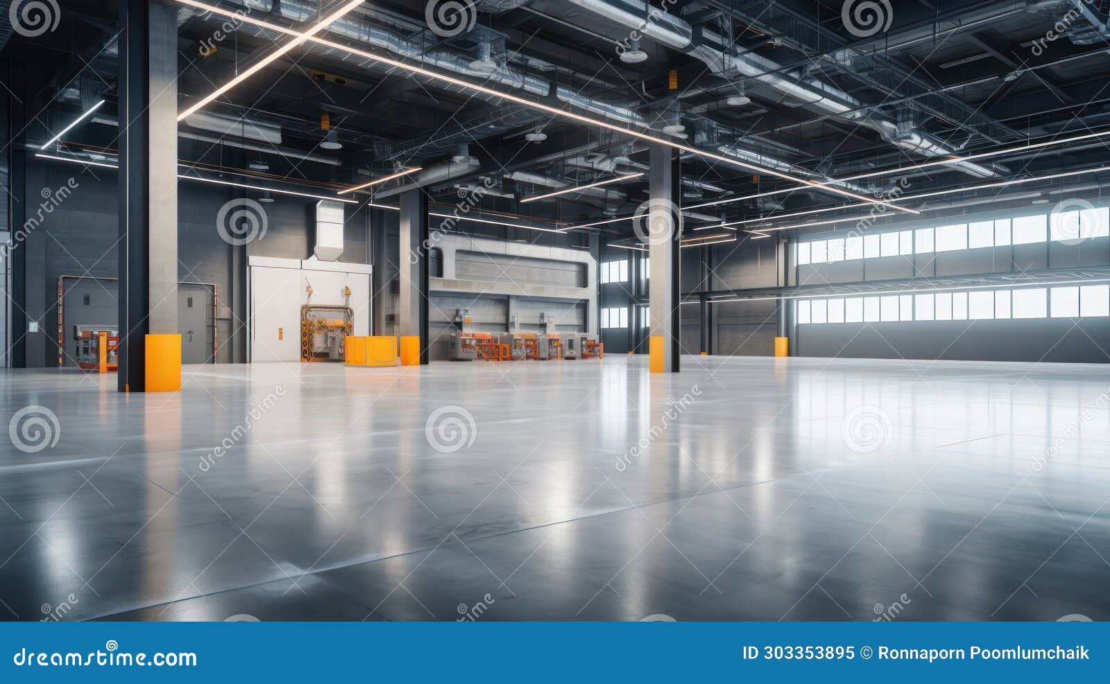 The Concrete Floor Inside an Industrial Building Sets the Background ...