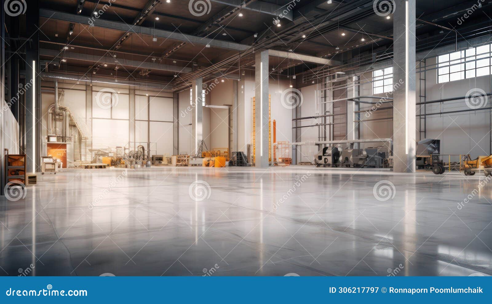 The Concrete Floor Inside an Industrial Building Sets the Background ...