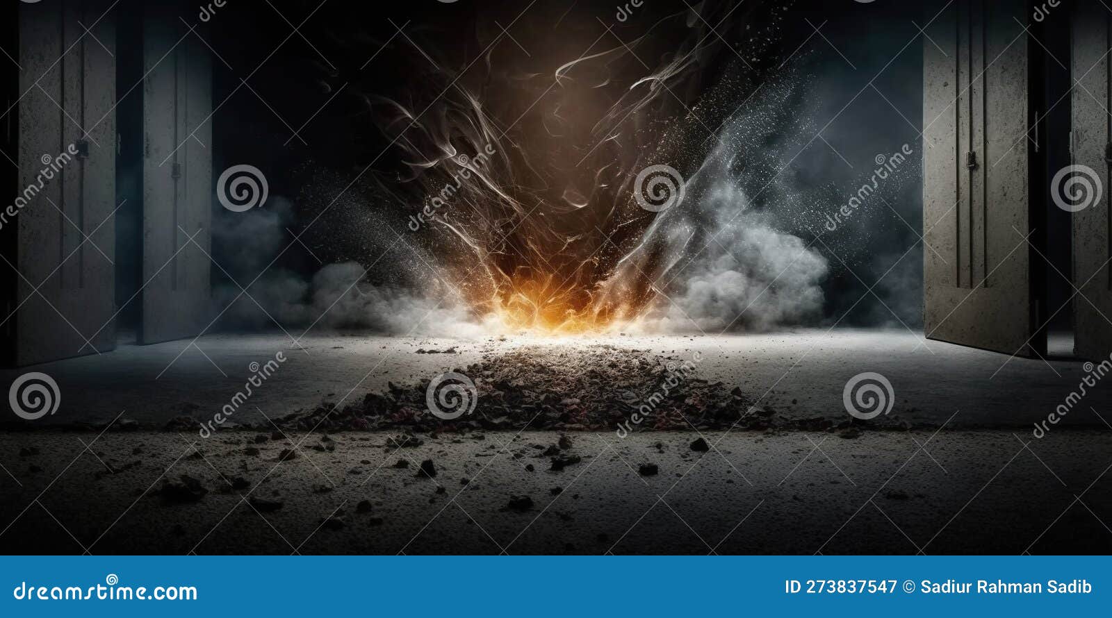 Concrete Floor and Smoke with Fire Sparks with Dark Background for ...