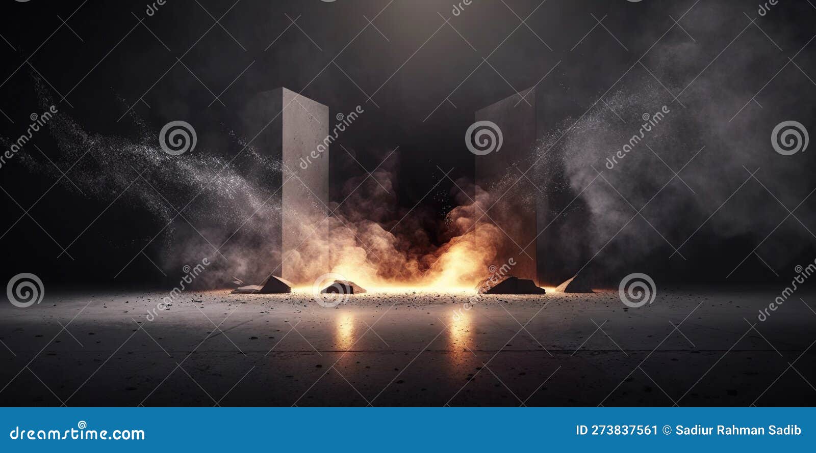 Concrete Floor and Smoke with Fire Sparks with Dark Background for ...