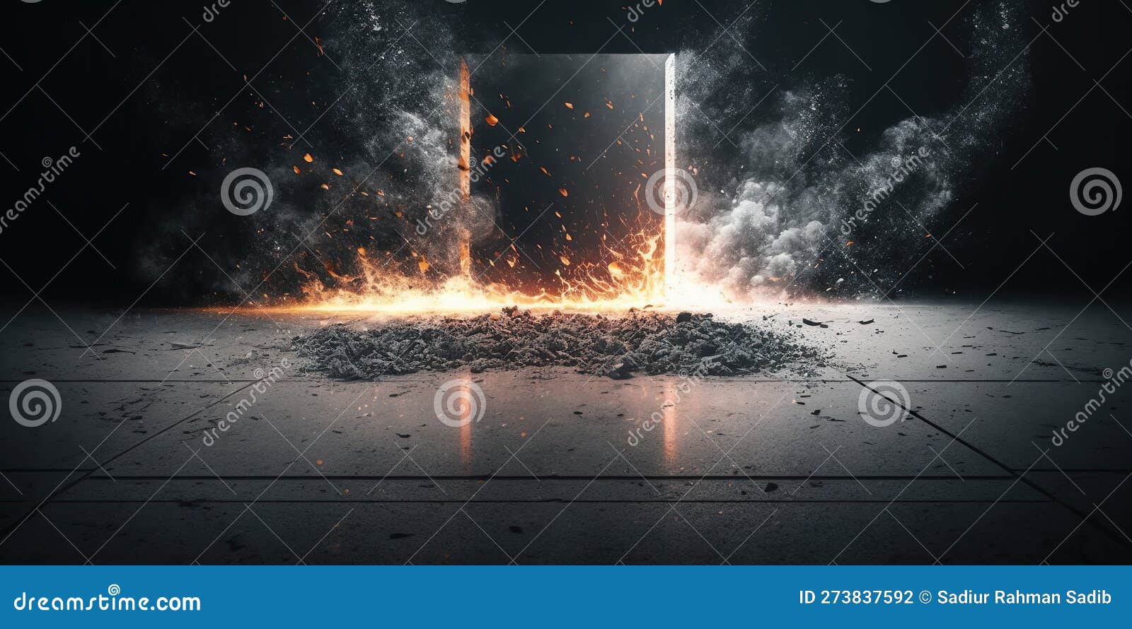 Concrete Floor and Smoke with Fire Sparks with Dark Background for ...