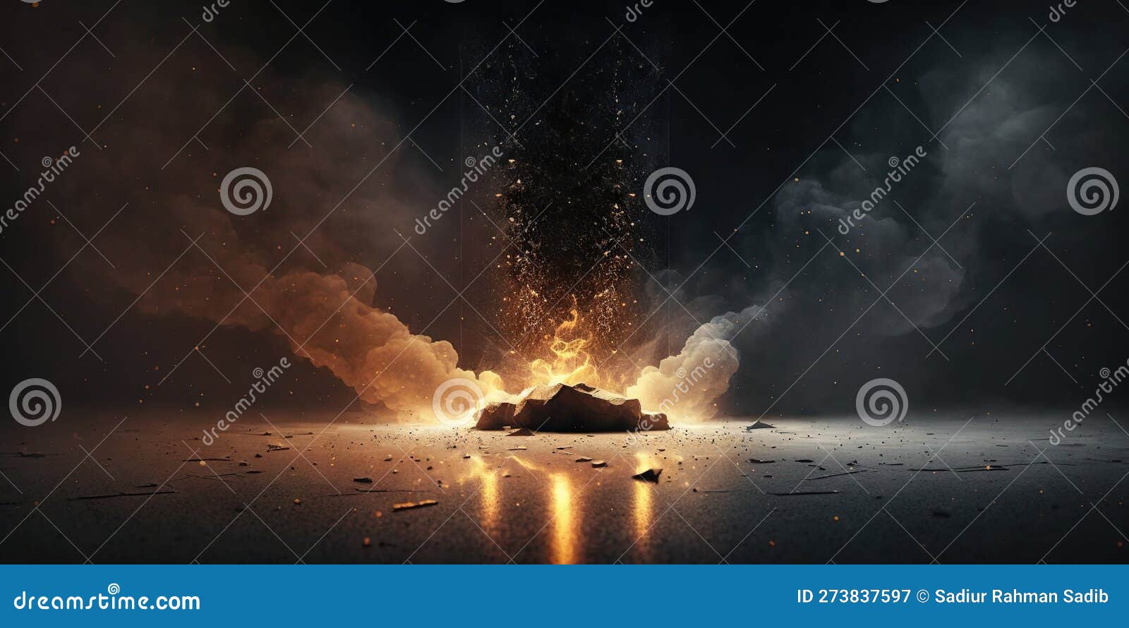 Concrete Floor and Smoke with Fire Sparks with Dark Background for ...