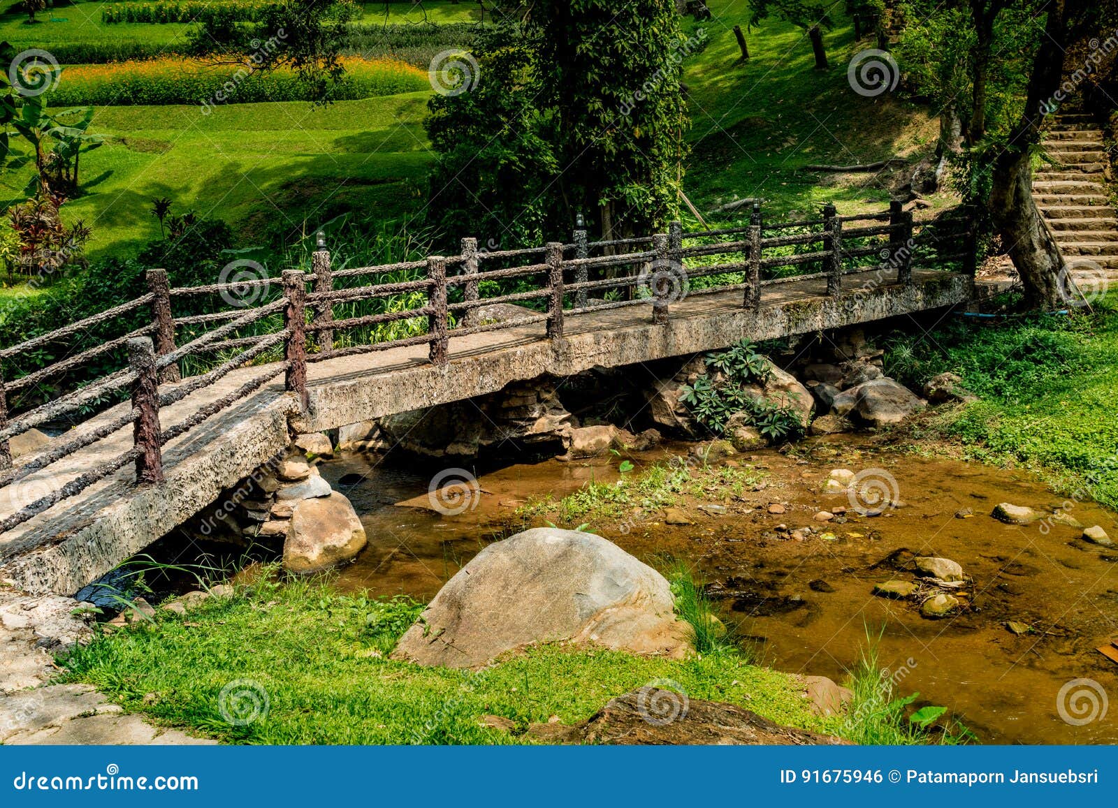 Concrete Footbridge Over the Stream Stock Photo - Image of bridge ...