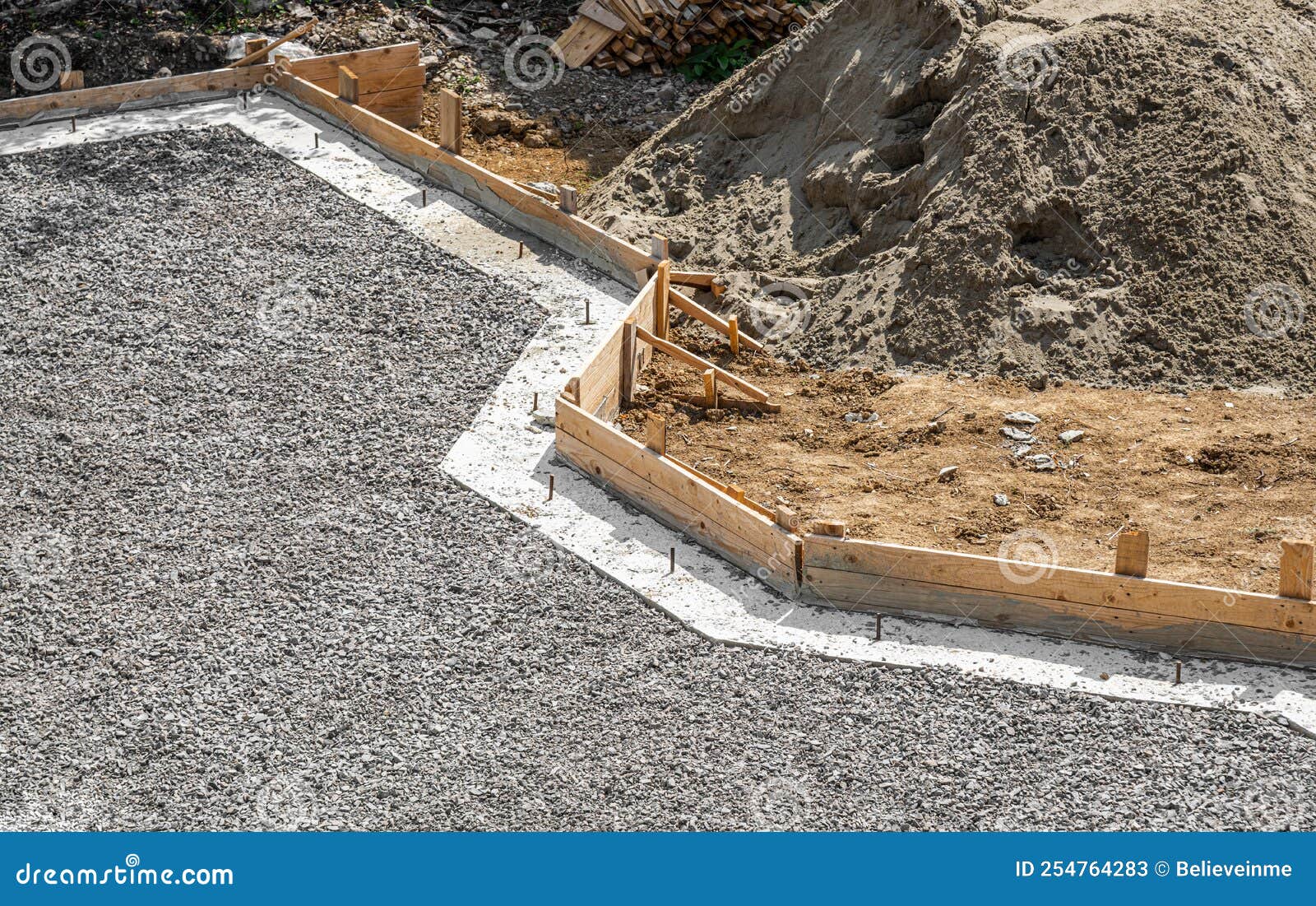 Concrete Foundation and Backfilling of Rubble. Stock Image - Image of ...