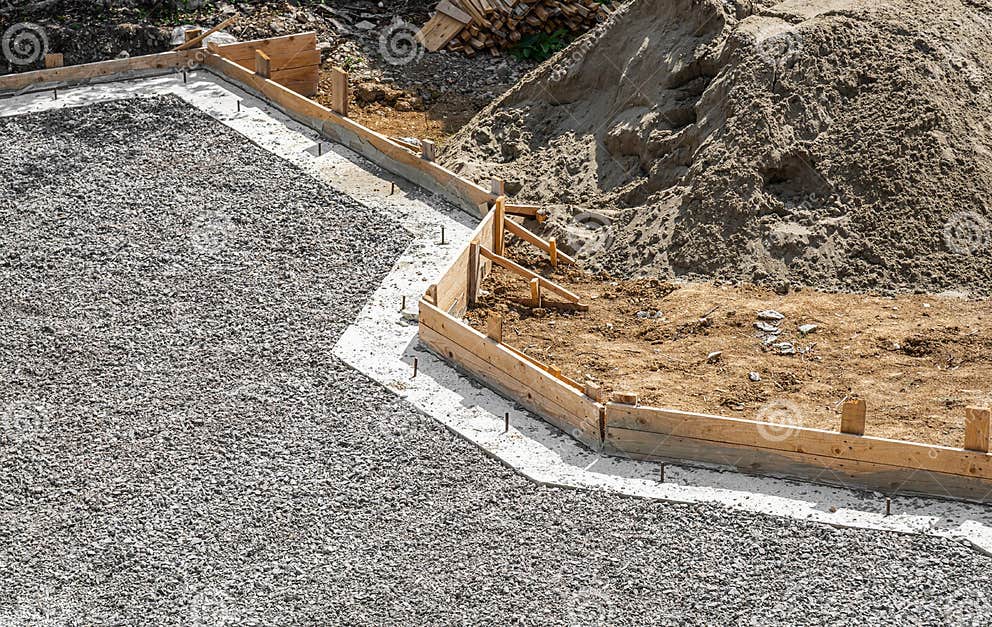 Concrete Foundation and Backfilling of Rubble. Stock Image - Image of ...