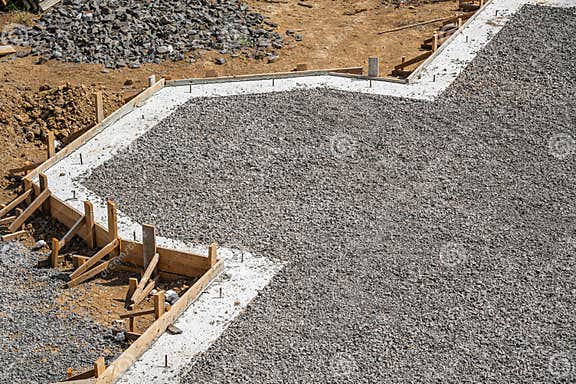 Concrete Foundation and Backfilling of Rubble. Stock Photo - Image of ...