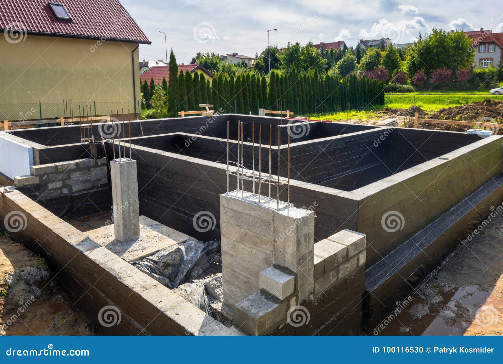 Concrete Foundation of House Stock Photo - Image of bricklayer ...
