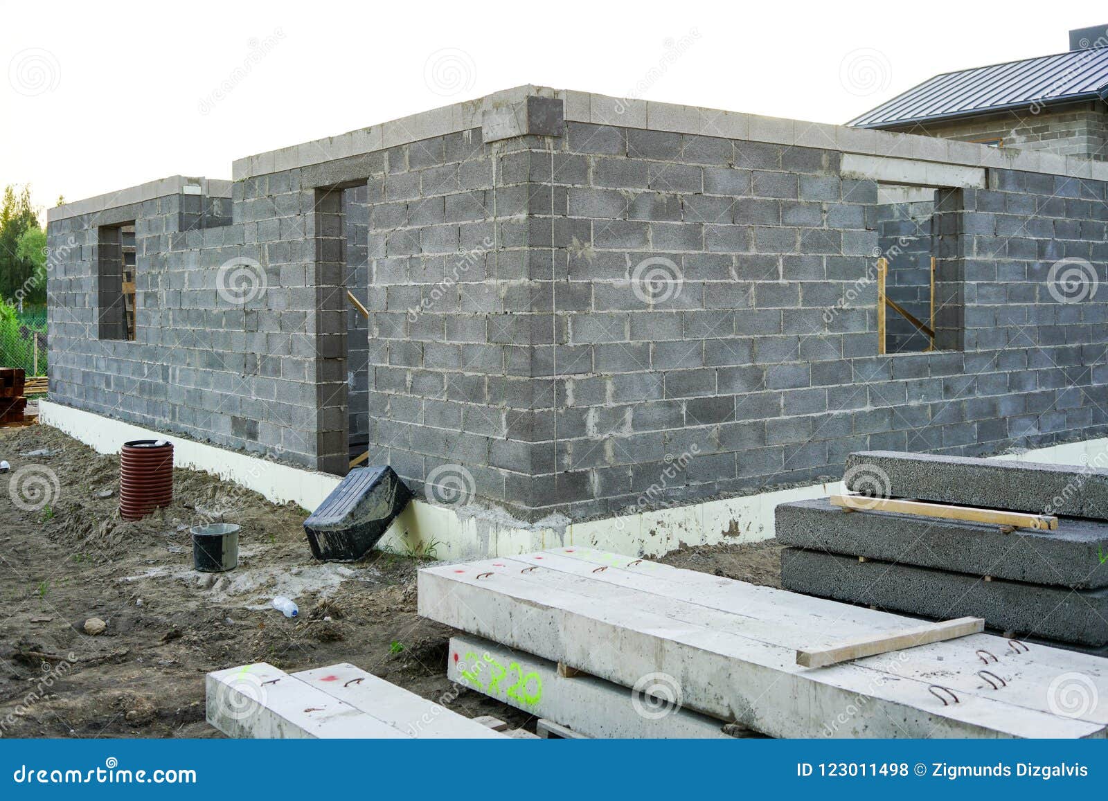 Concrete Foundation of a New House, Wall Construction Stock Photo ...