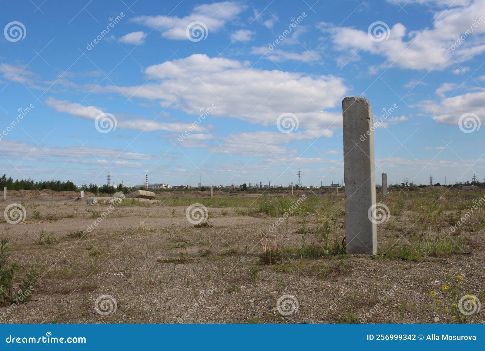 Concrete Foundation Pillar on a Vacant Lot Construction Industrial Site ...