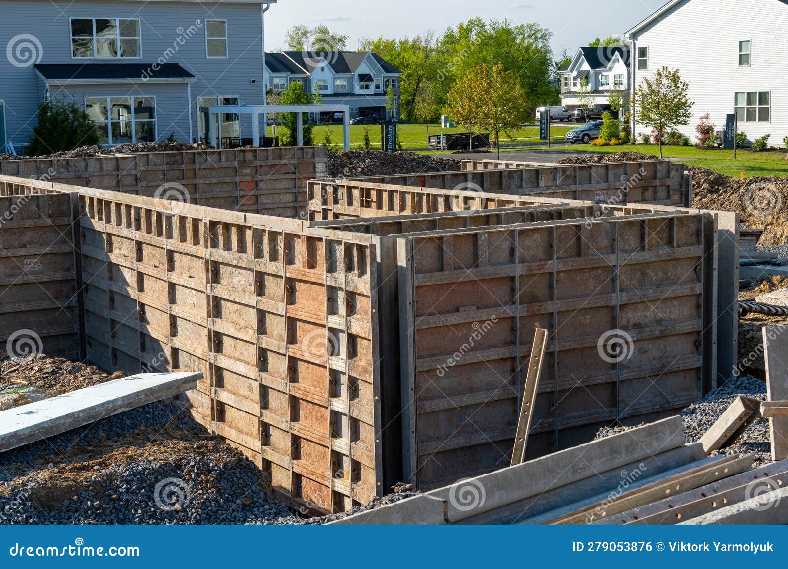 Concrete Foundation with Reinforcement and Metal Slab Construction Site ...