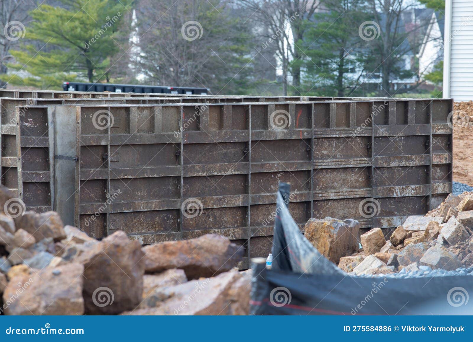 Concrete Foundation with Reinforcement and Metal Slab Construction Site ...