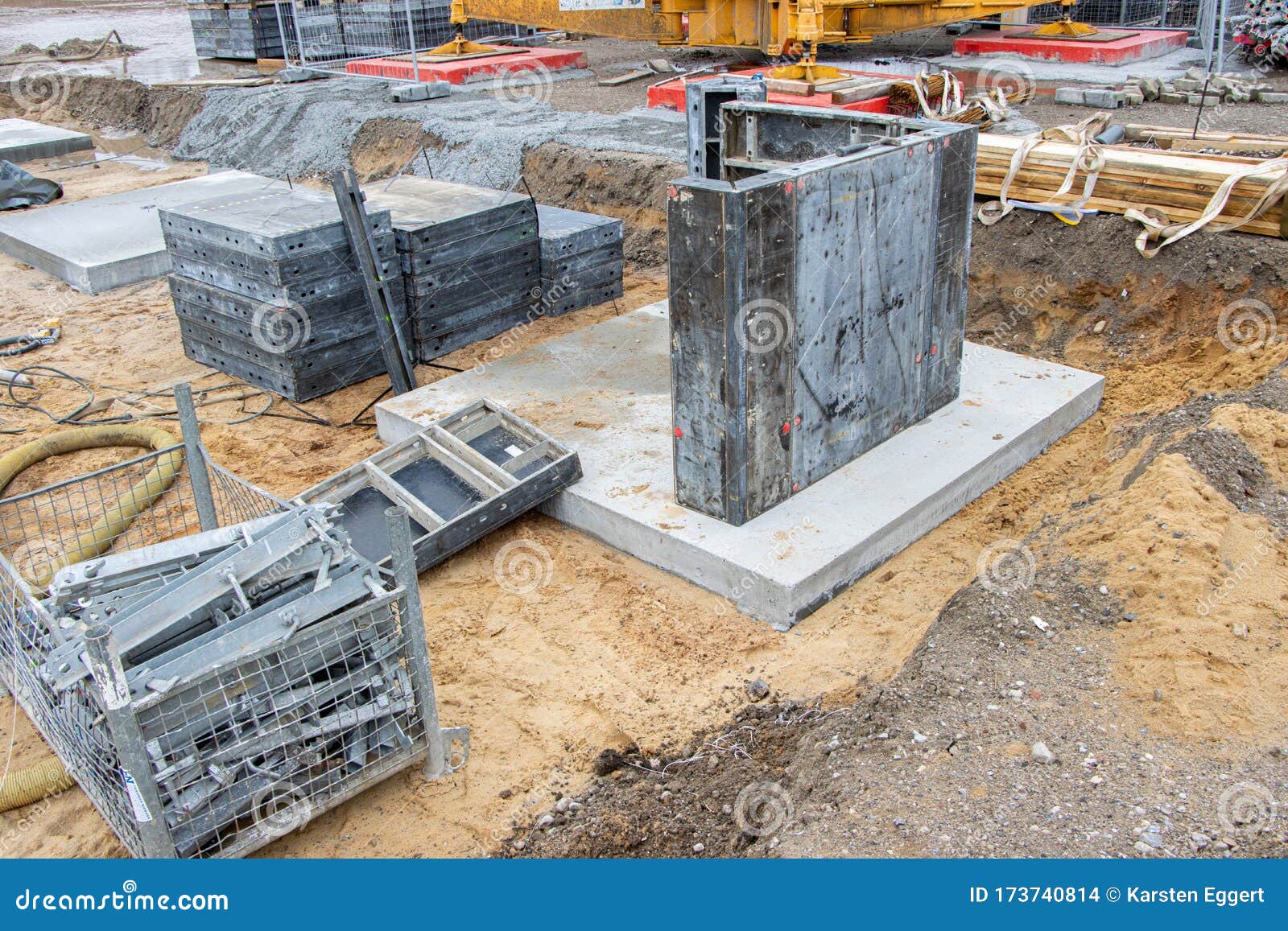Concrete Foundations For The Columns Of A Factory Building Are Poured ...
