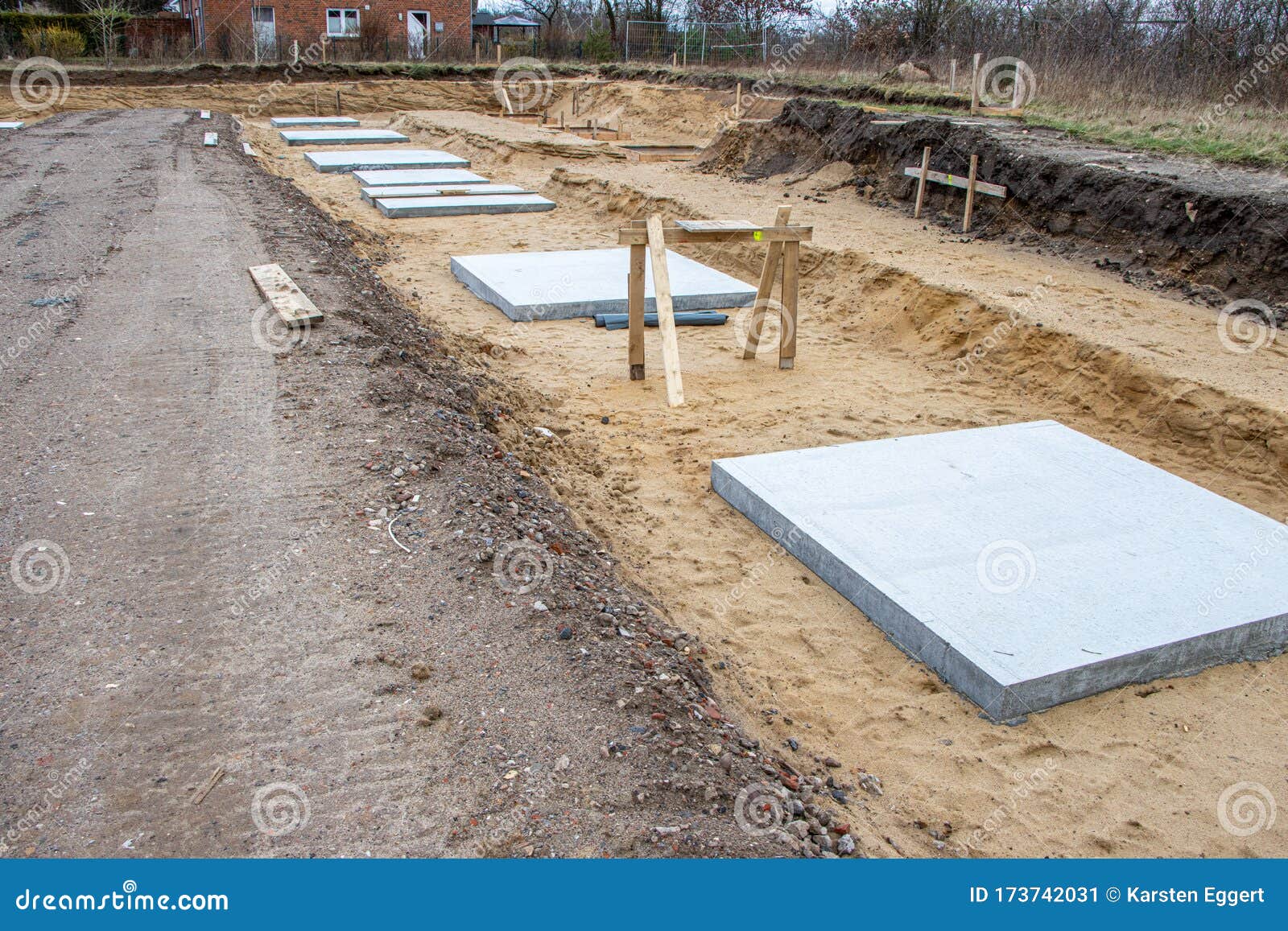 Concrete Foundations For The Columns Of A Factory Building Are Poured ...