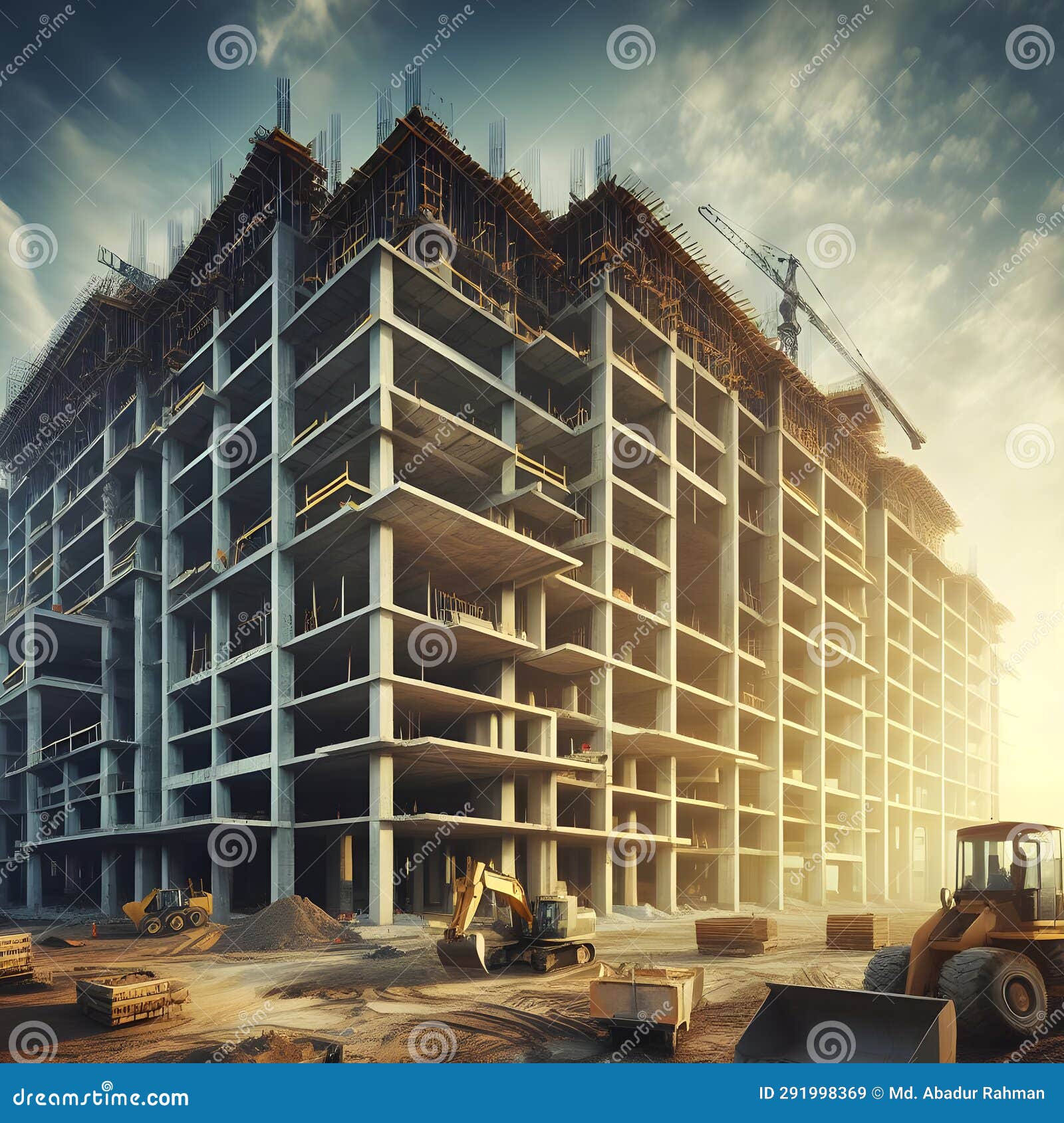 Concrete Frame Construction Background with Transportation,building and ...