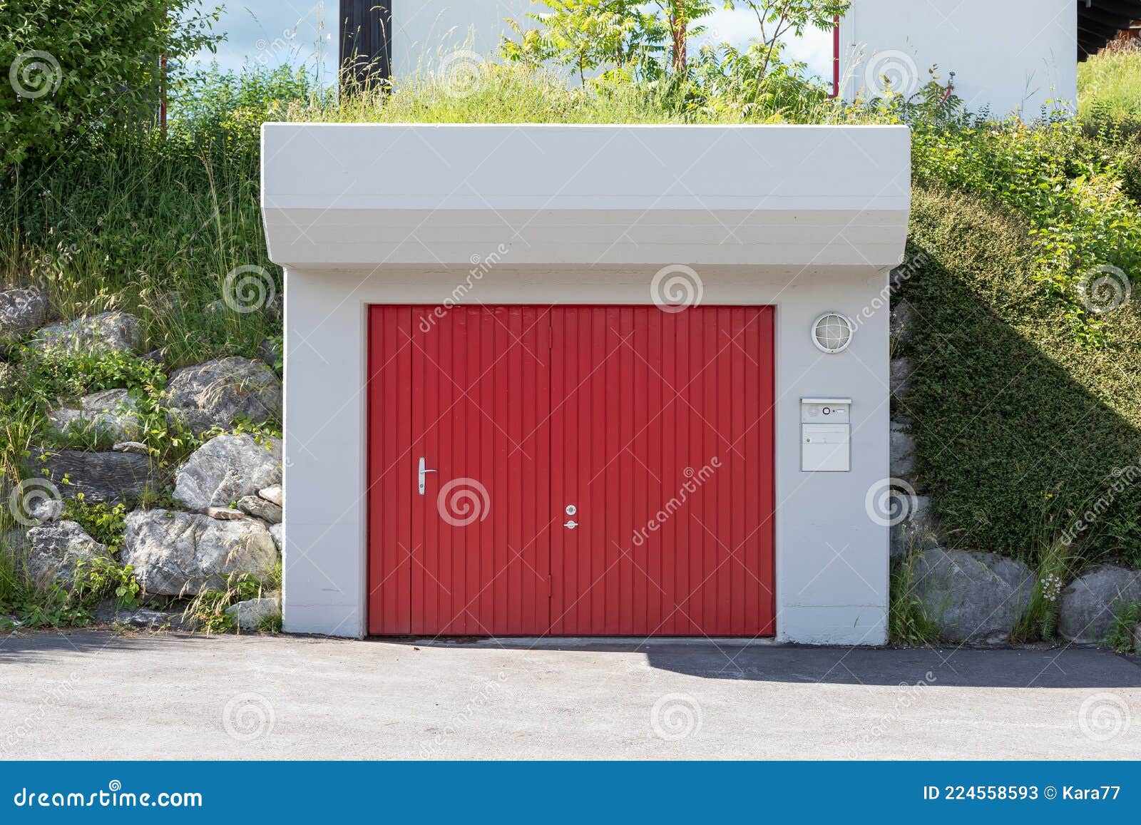 Red_garage stock image. Image of lamp, garage, outside - 224558593