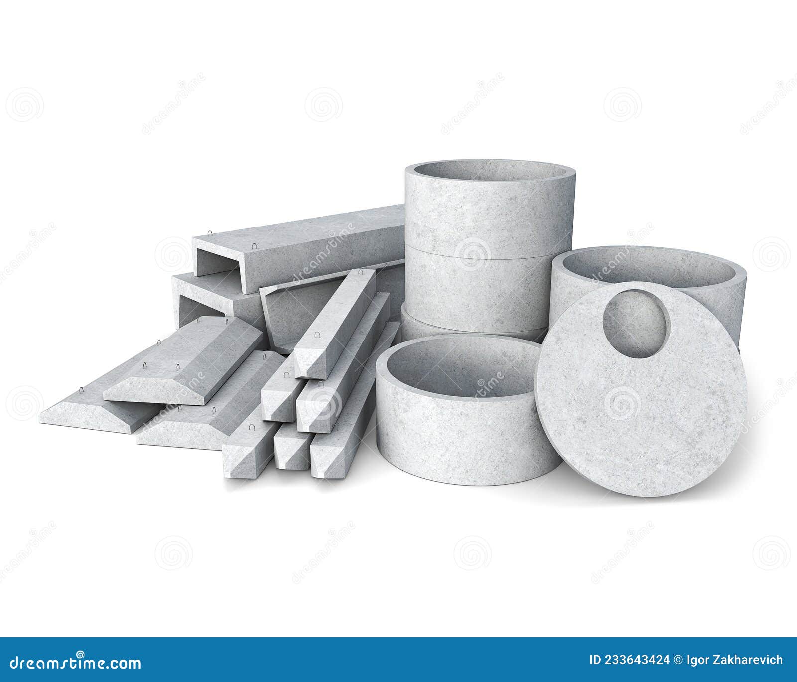 Concrete Goods Production: Stack Of Different Slabs And Girders, Tube ...
