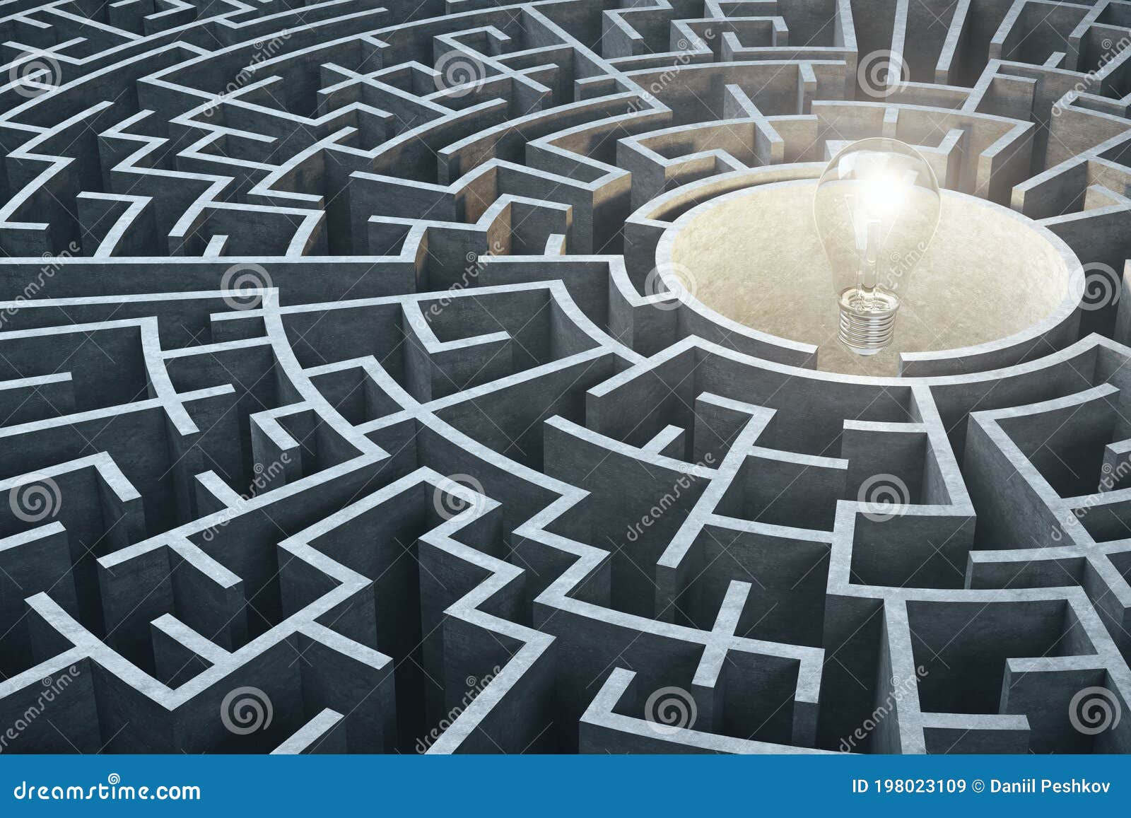 Concrete Gray Maze with Light Bulb Stock Illustration - Illustration of ...