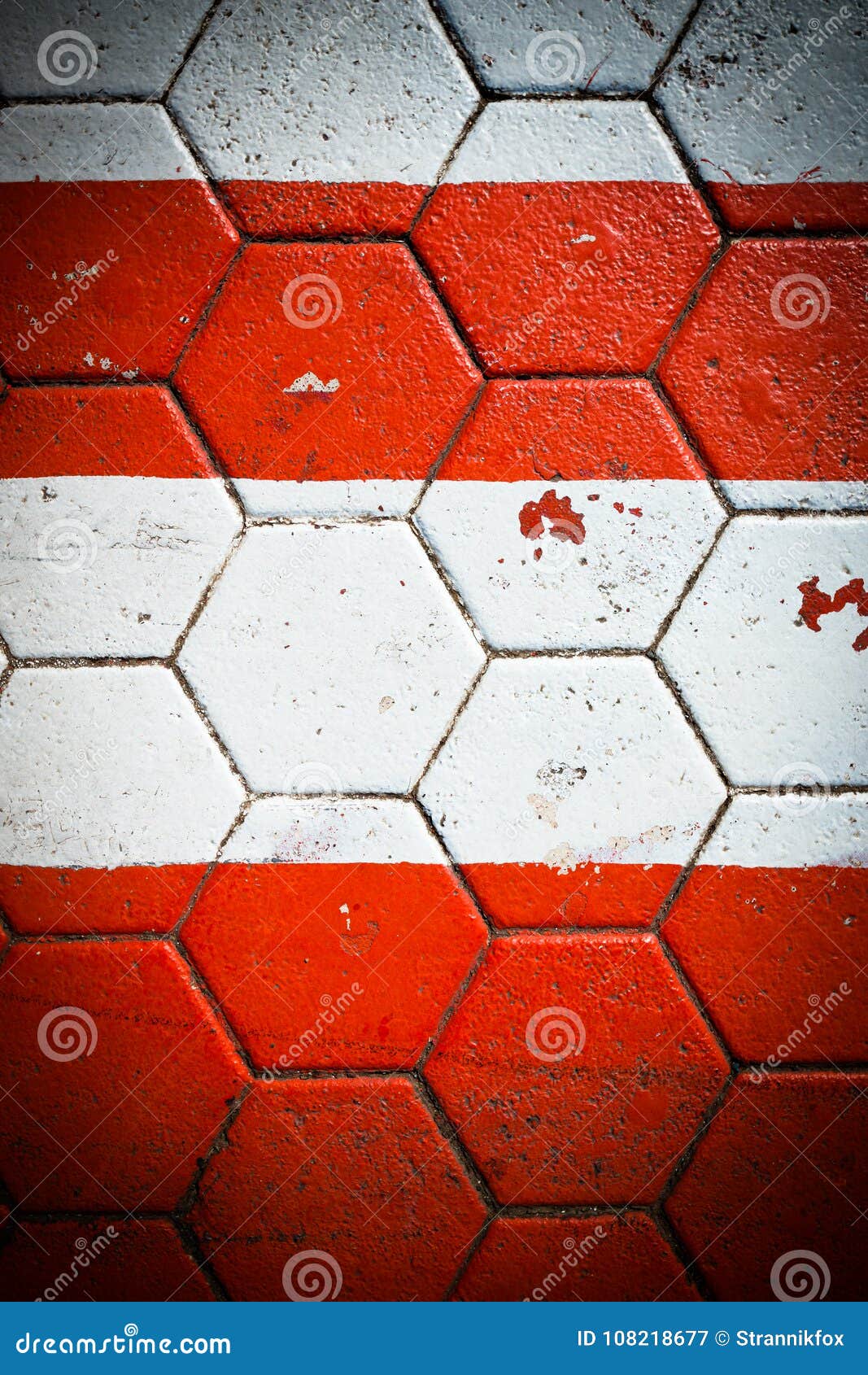Concrete Hexagonal Floor Tile With Red And White Stripes For Background ...