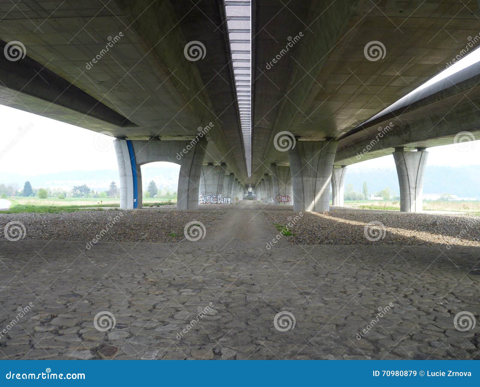 Concrete Highway Bridge with a Pedestrian Bridge Below Stock Image ...