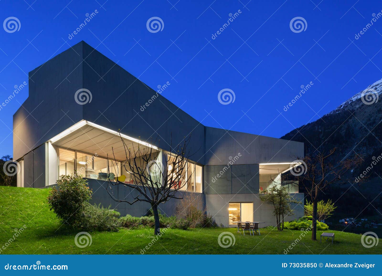 Concrete House, Night Scene Stock Photo - Image of concrete, investment ...