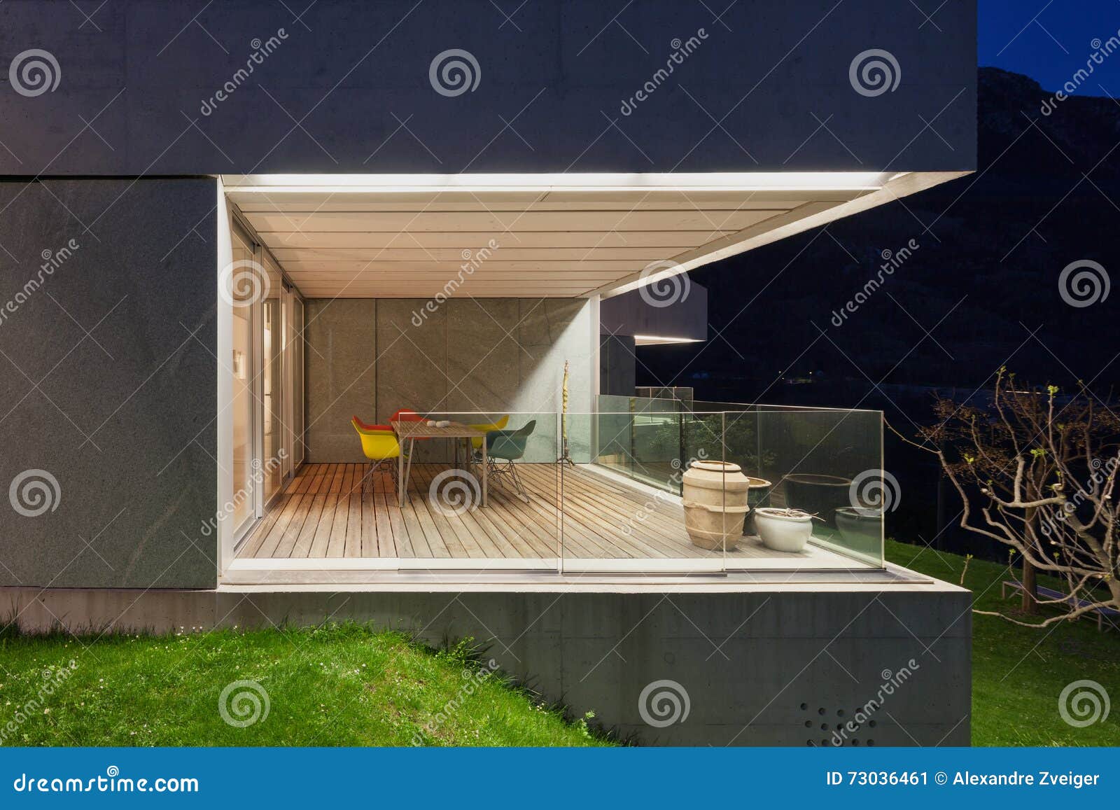 Concrete house, terrace stock image. Image of furniture - 73036461