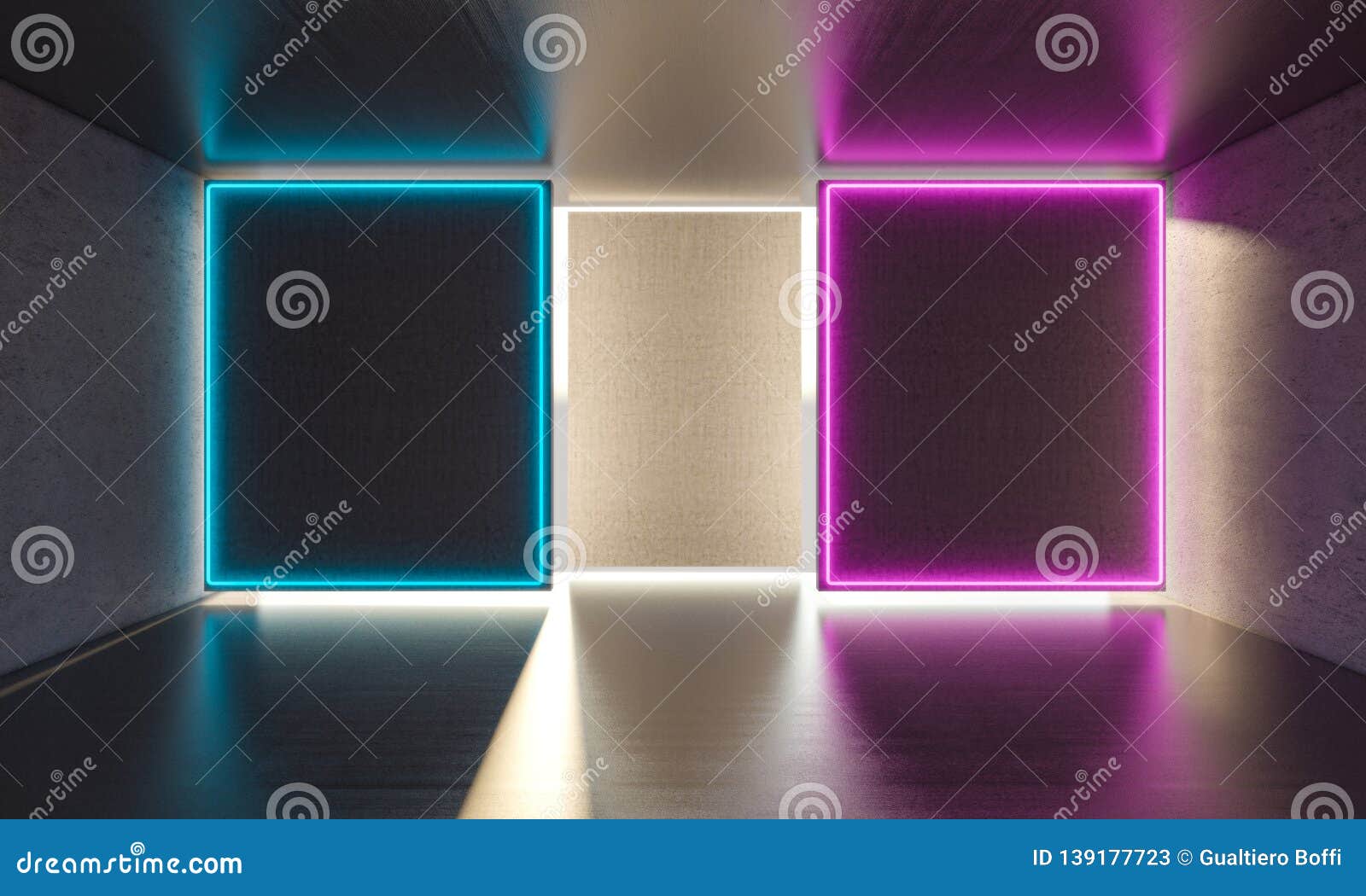 Concrete Indoor and Neon Light Stock Illustration - Illustration of ...