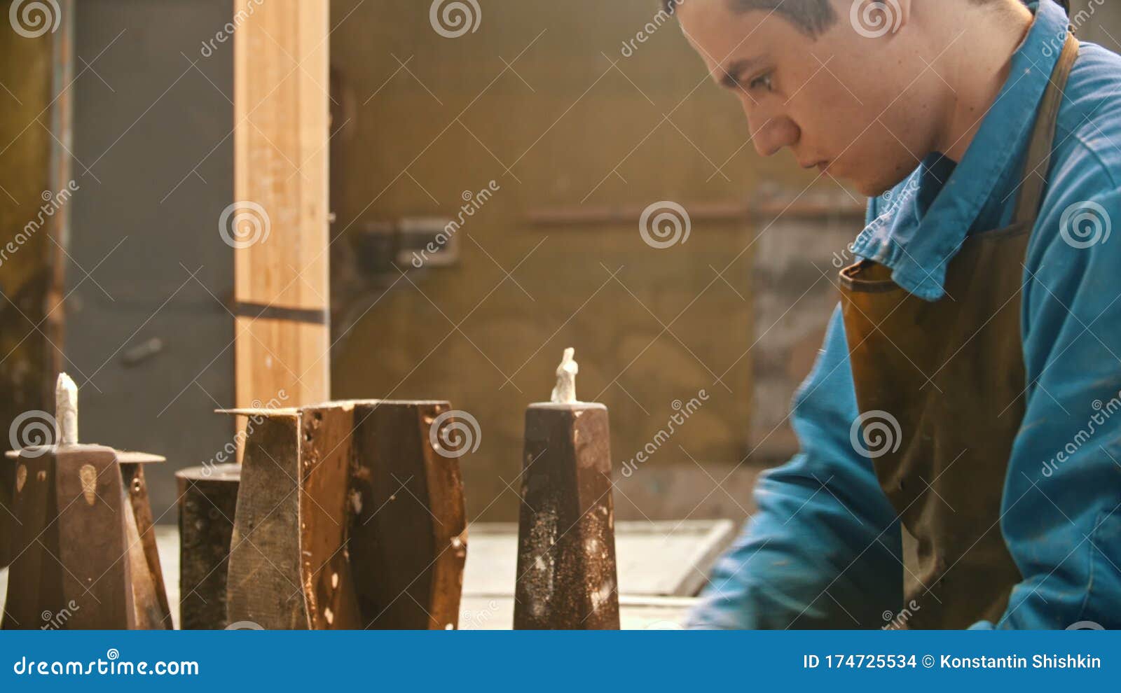 Concrete Industry - Young Worker Cleaning the Form for Concrete Casting ...