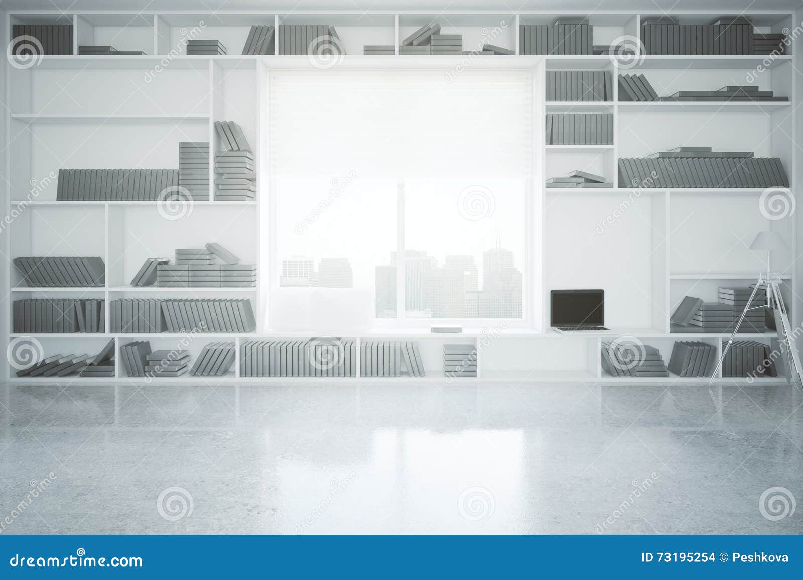 Laptop On A Concrete Desk With A City View And Blank Mockup Screen ...