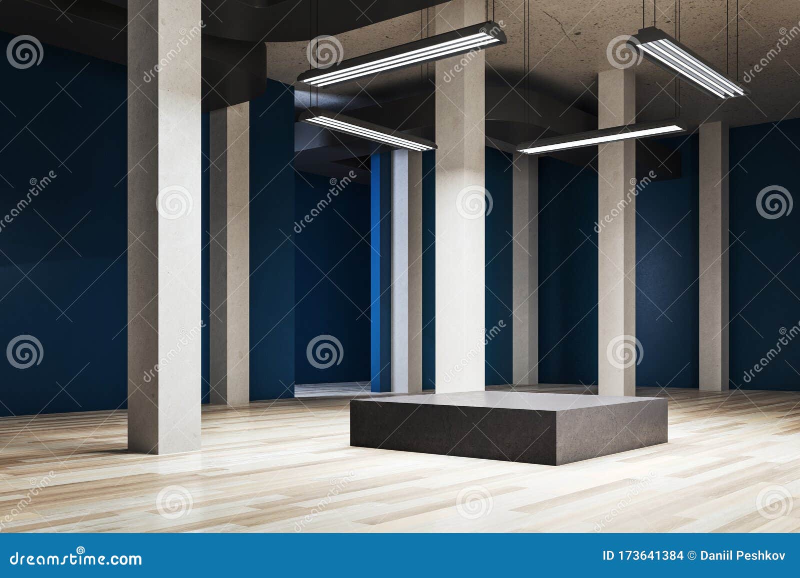 Concrete Interior with Podium and Columns Stock Illustration ...