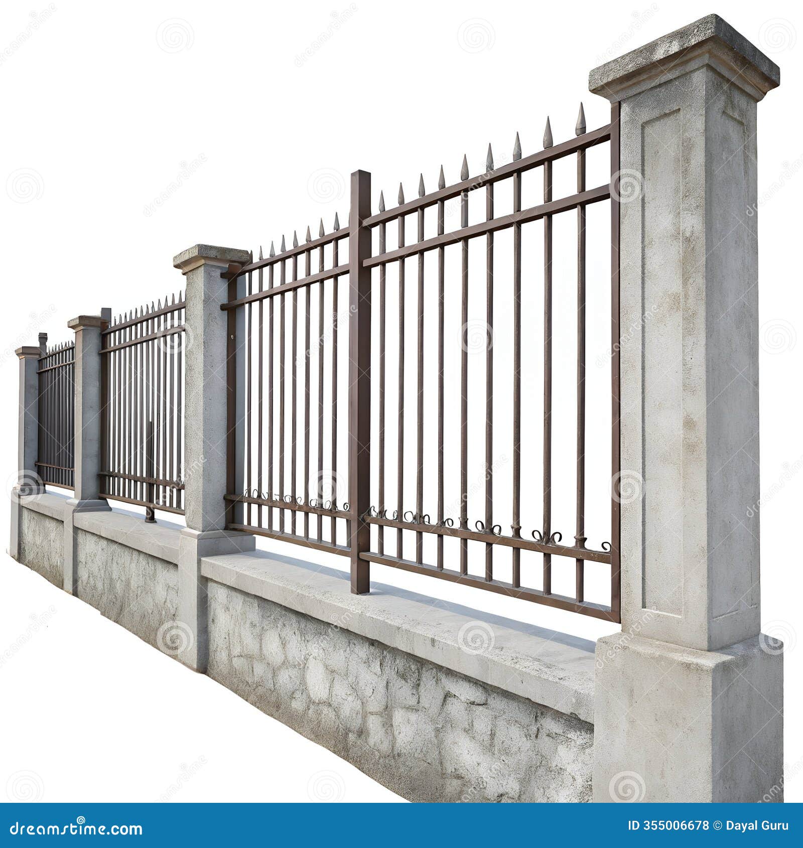 Concrete Iron Fence Isolated on White Background Stock Photo - Image of ...