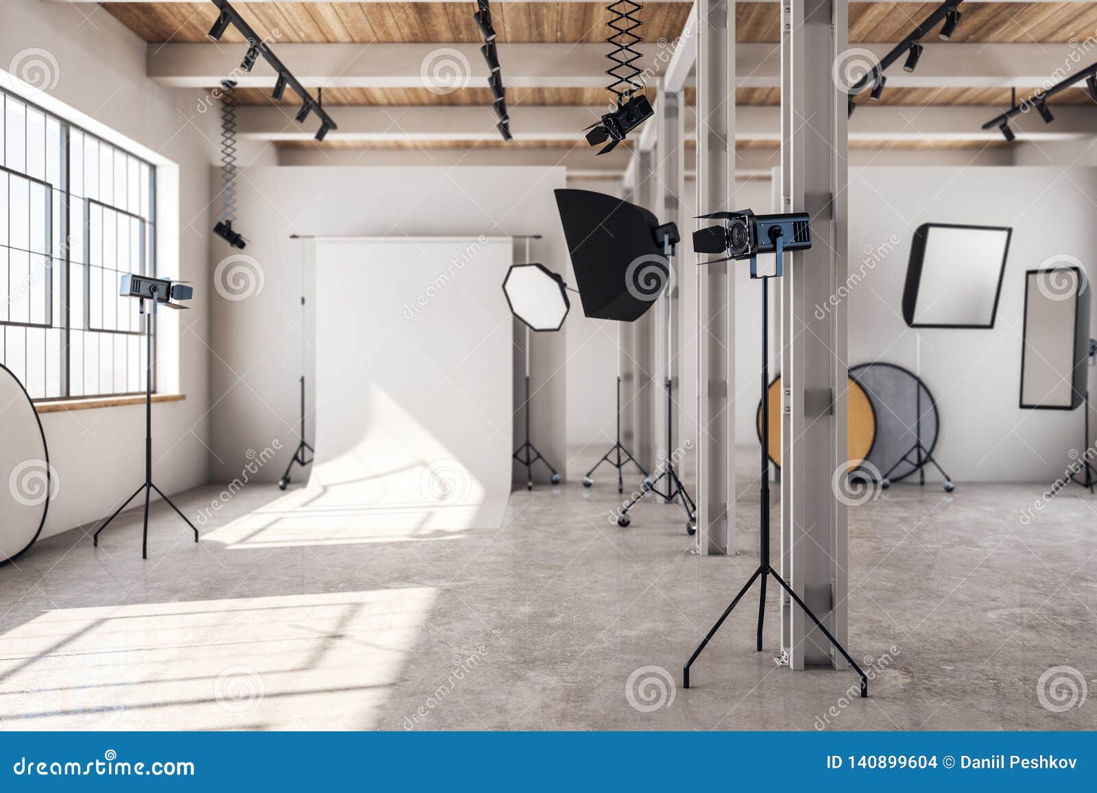 Concrete loft photo studio stock illustration. Illustration of room ...