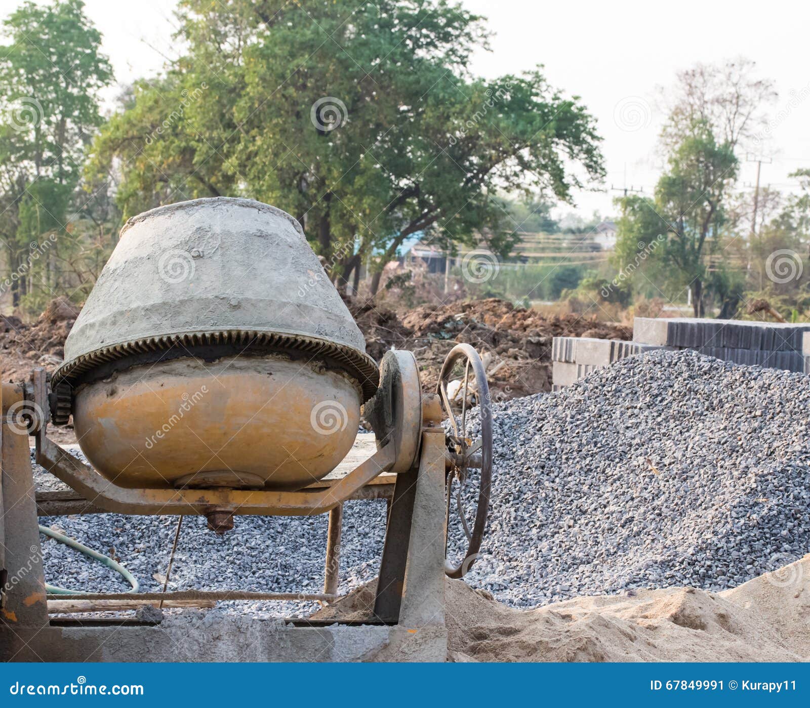 Concrete Mixer on Building Site Stock Image - Image of wheel, gravel ...