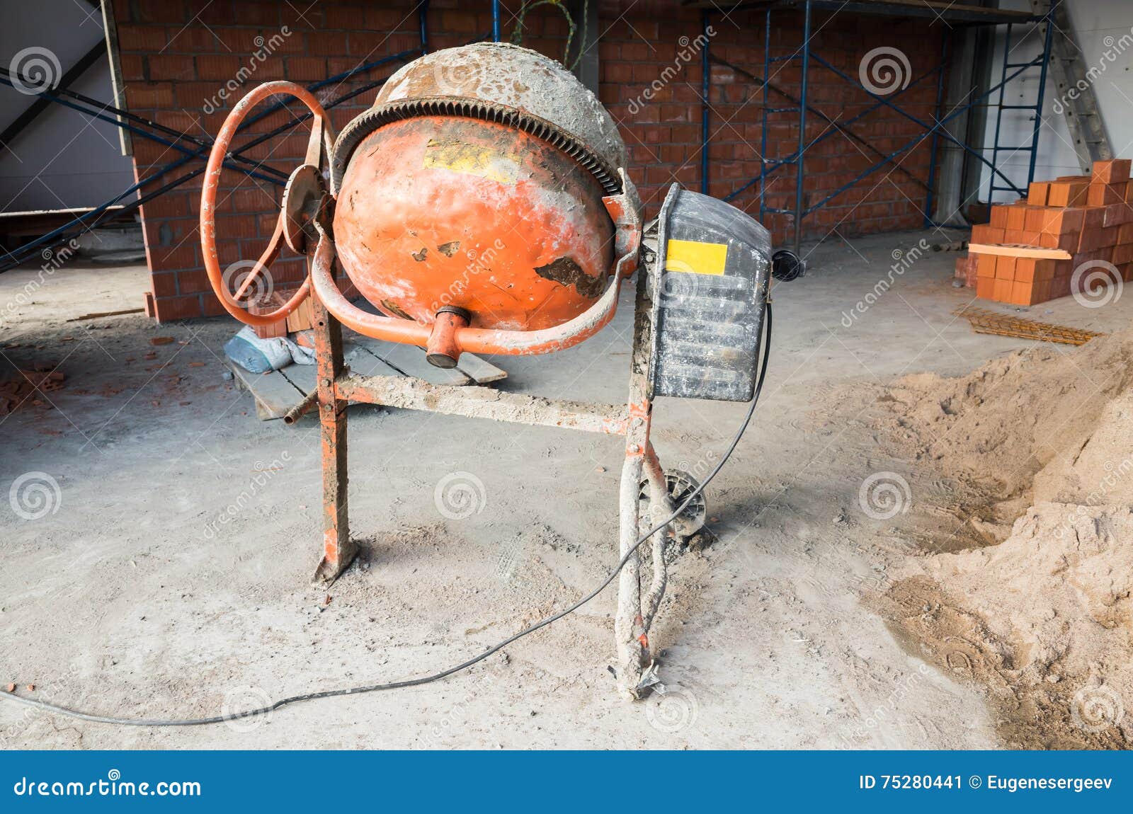 Concrete Mixer, Construction Site Stock Image - Image of electric, site ...