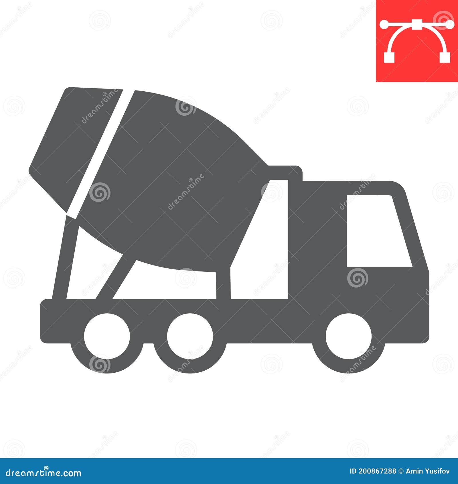 Concrete Mixer Glyph Icon, Construction and Vehicle, Cement Mixer Truck ...