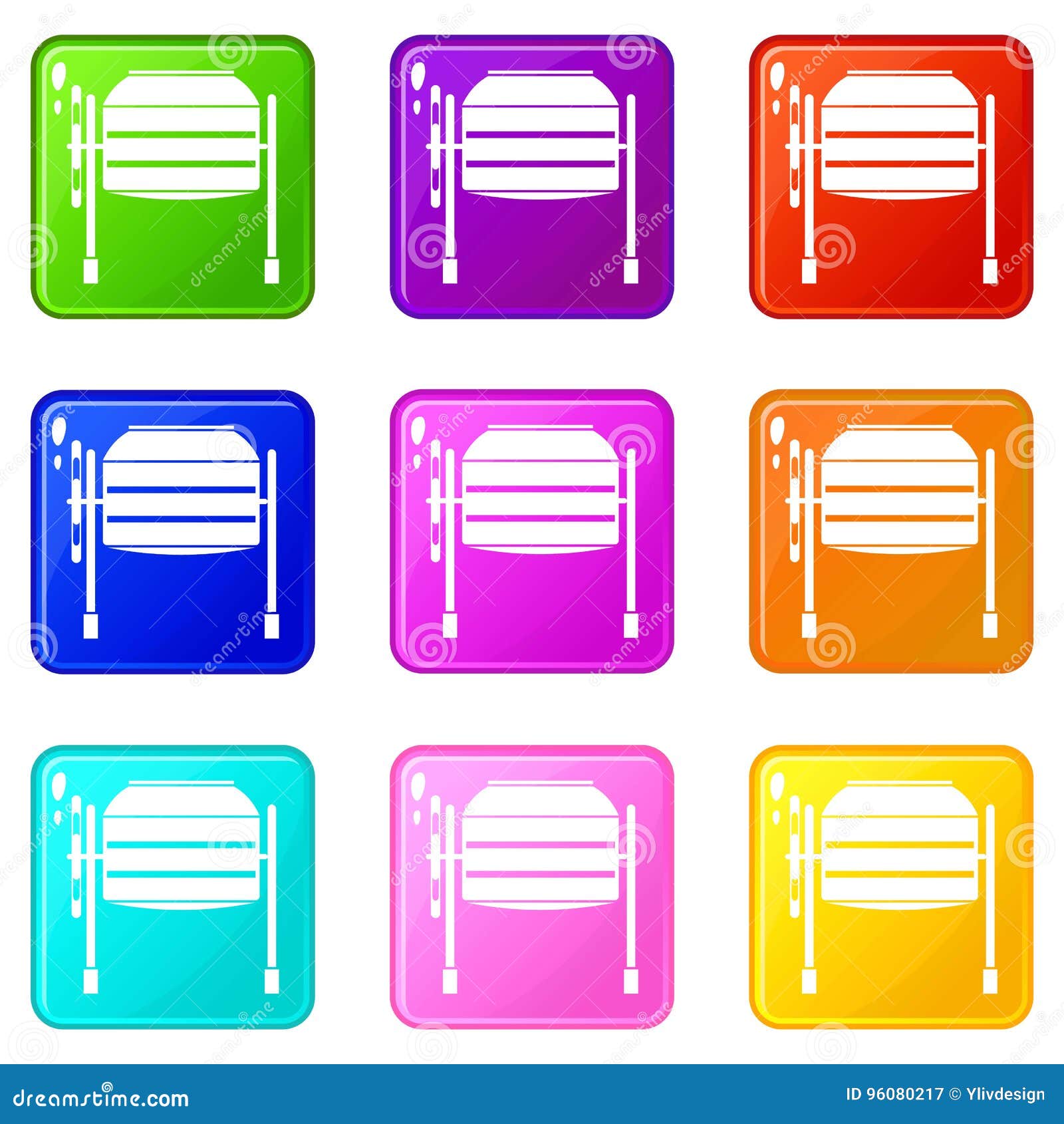 Concrete mixer icons 9 set stock vector. Illustration of industrial ...