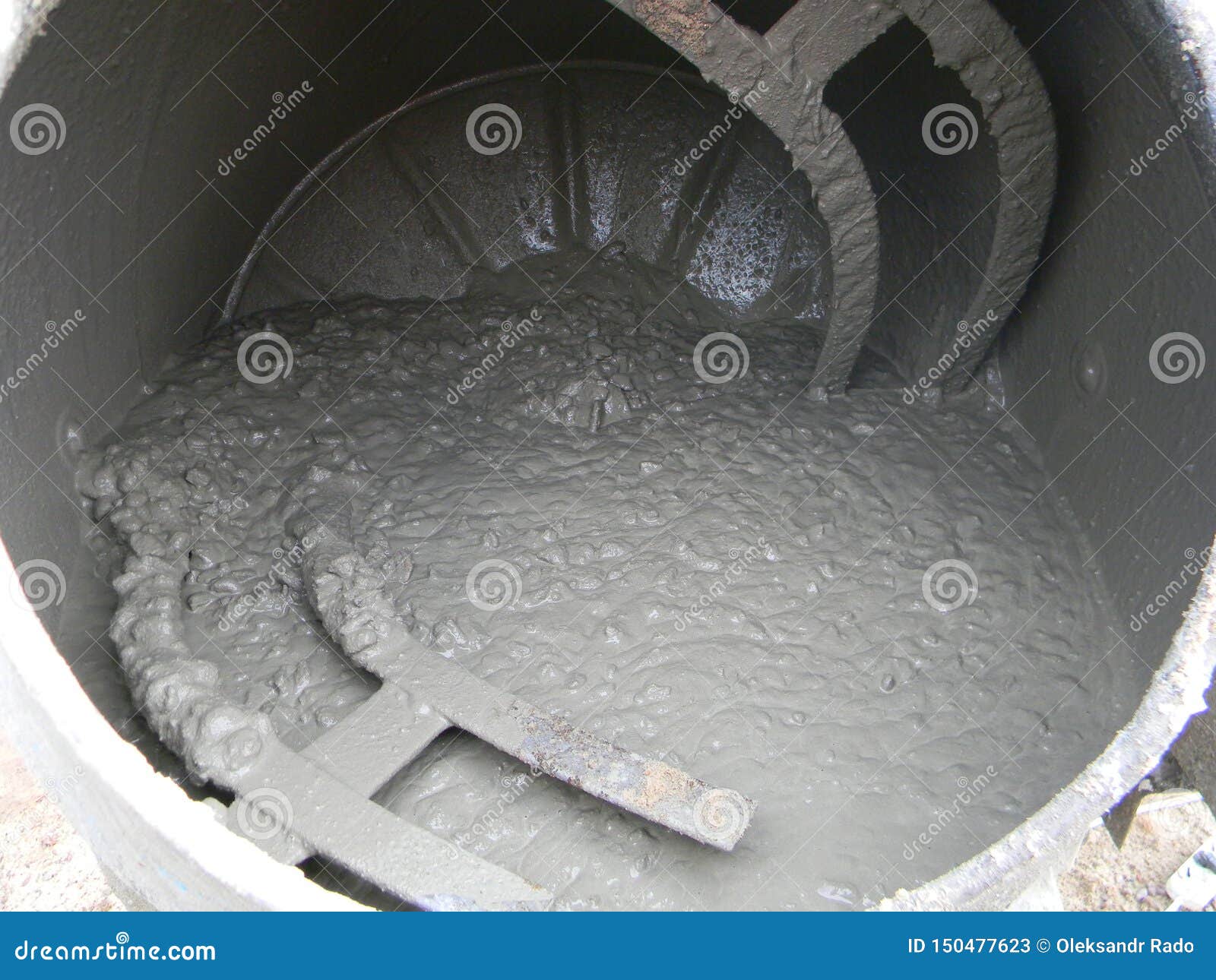 Concrete Mixer with Pouring Cement. Close Up on Concrete Mixer, Cement ...