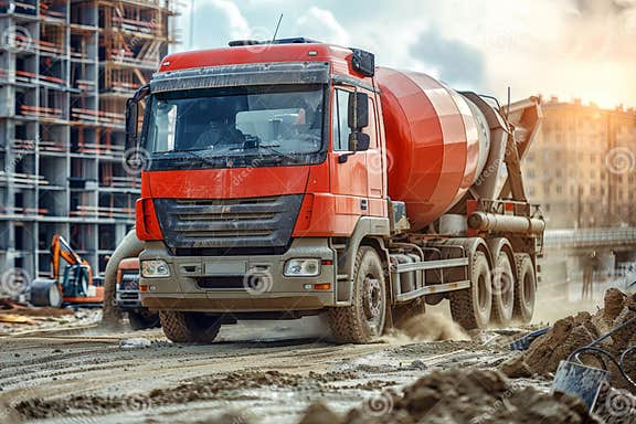 Concrete Mixer Truck Unloading Fresh Concrete Onto a Construction Site ...