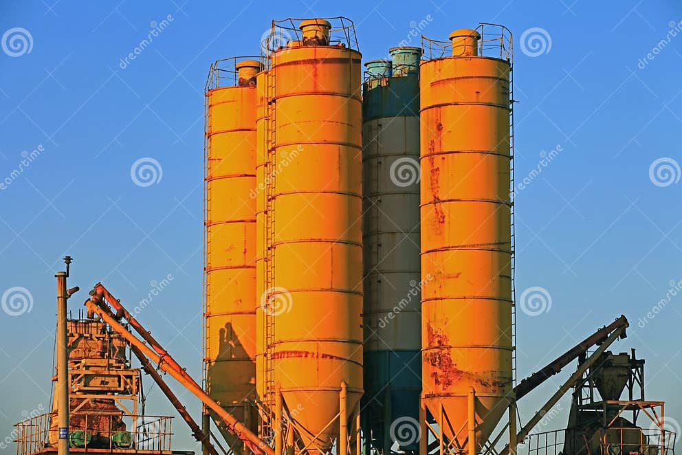 Concrete Mixing Silo, Site Construction Facilities Stock Image - Image ...