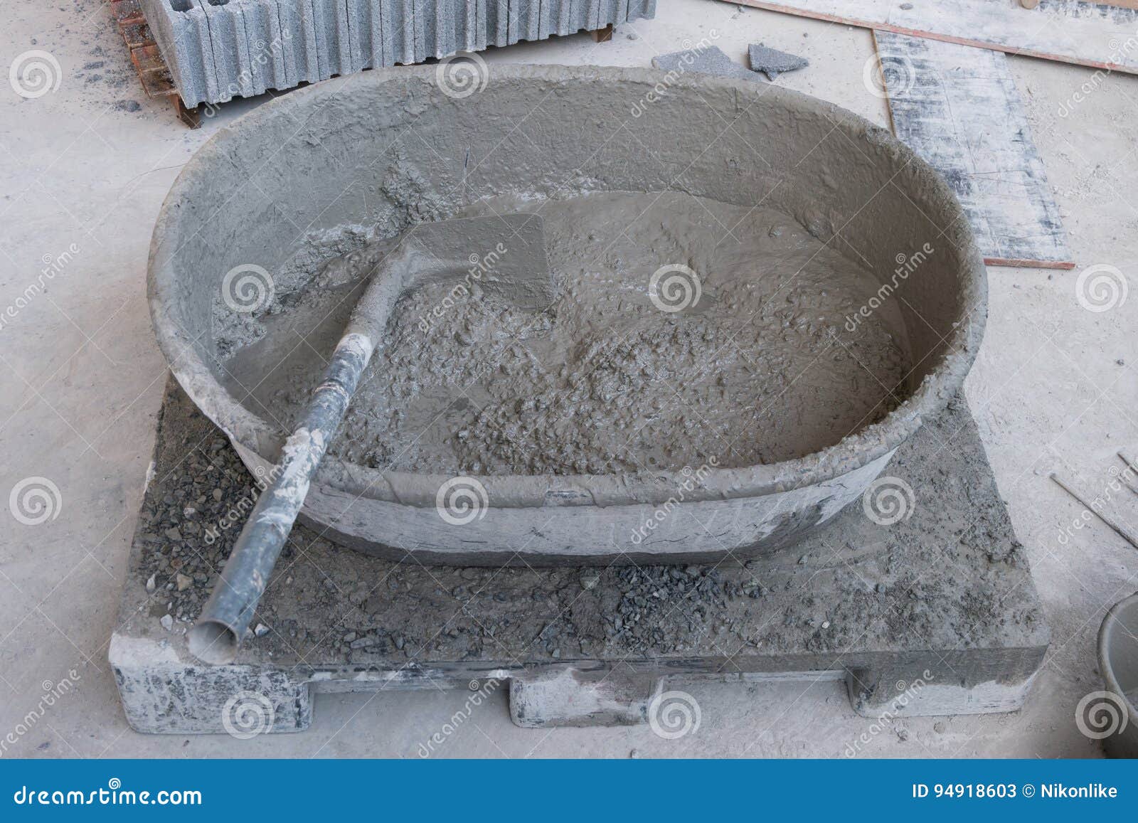 Concrete Mixing Step of Sand, Cement and Water by Construction. Stock ...